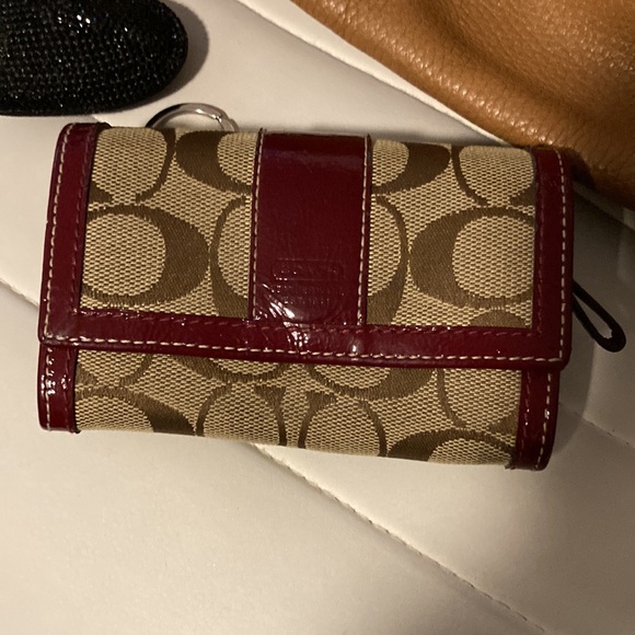 Coach | Bags | Compact Coach Wallet Canvas And Cherry Red | Poshmark
